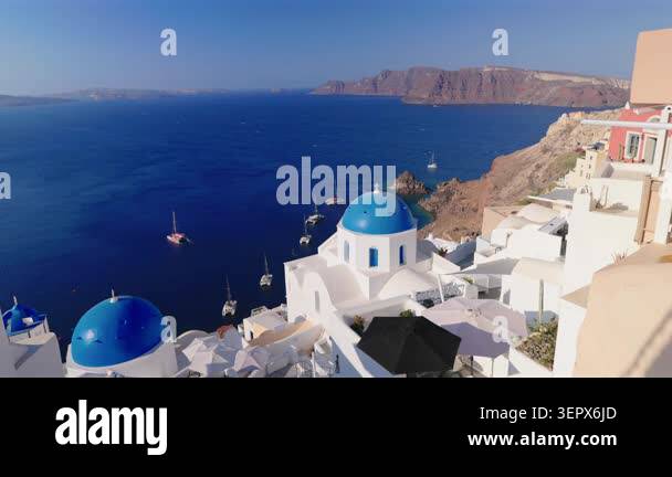 Breathtaking panoramic view of Santorini Greece featuring iconic white ...