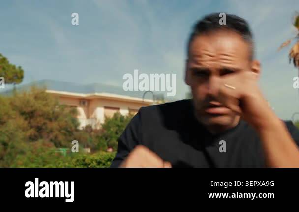 boxing training outdoors at sun light . High quality 4k footage Stock ...