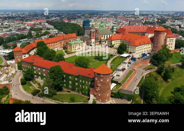 Aerial view of Wawel Royal Castle complex and Krakow cityscape Poland ...