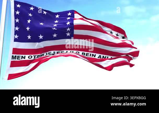 Bikini Atoll Horizontal Flag in the Sky Speed Waving Stock Video ...