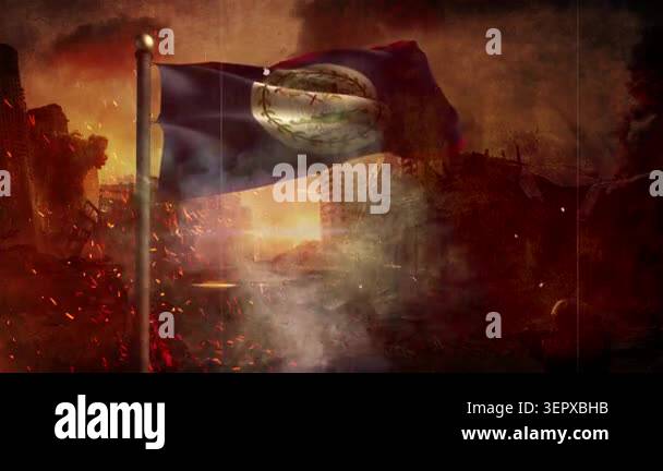 Belize Flag with Cinematic Apocalypse Scene and Burning City Stock ...