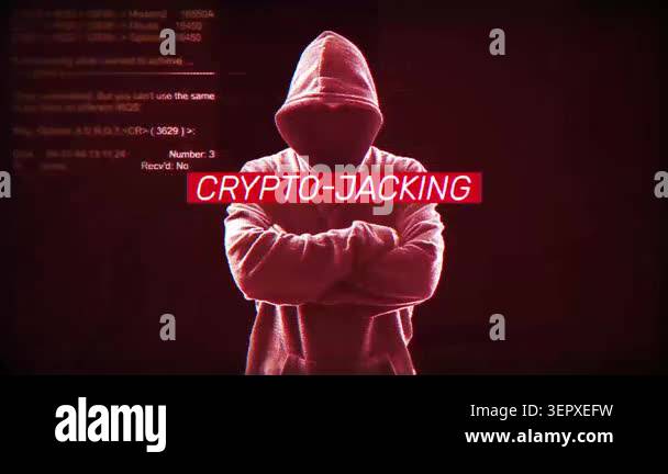 Crypto-jacking trendy and powerful words on digital screen message on ...