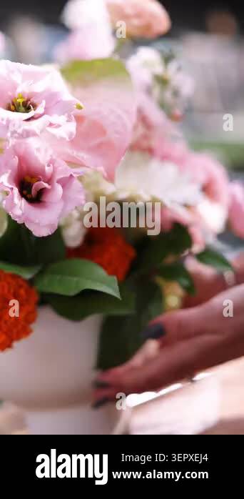 Vertical video showing close-up of a person's hands arranging a ...