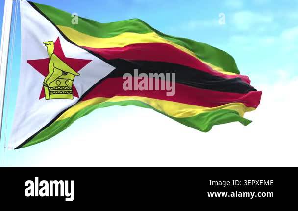 Zimbabwe Horizontal Flag in the Sky Speed Waving Stock Video Footage ...