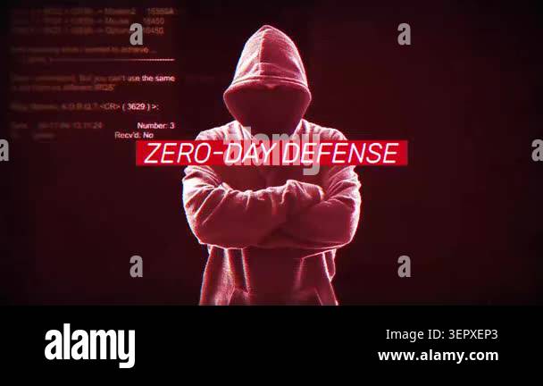Zero-day defense trendy and powerful words on digital screen message on ...