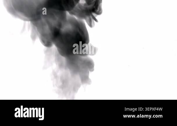 Realistic black smoke plume swirling on white background. Ideal for VFX ...