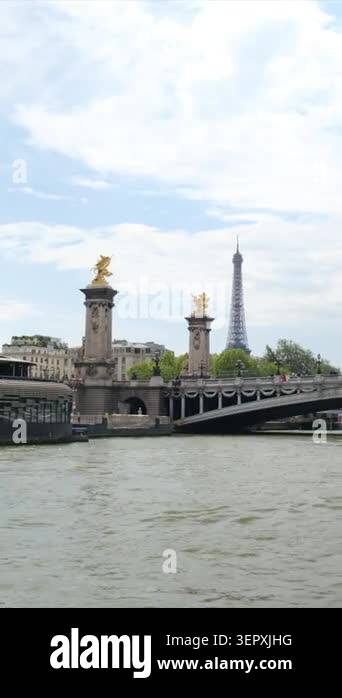 Vertical video showing view of the Pont Alexandre III bridge and the ...