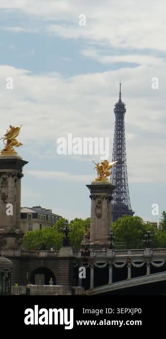 Vertical video showing view of the Eiffel Tower in Paris, France, seen ...