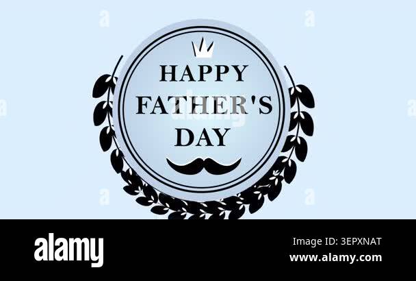 4K Happy Father's Day Greeting Badge with Mustache, Crown, and Laurel ...