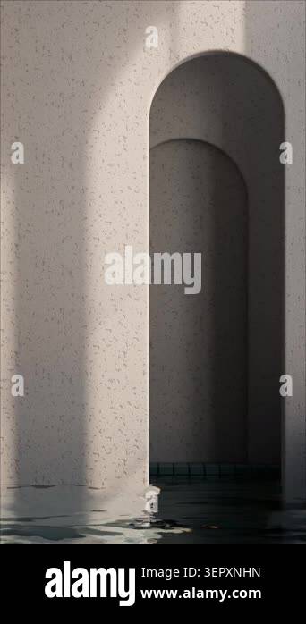 Vertical Looping Video of Minimalist Arch Niche with Rippling Water and ...