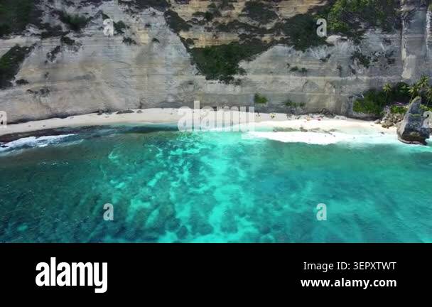 High aerial view of diamond beach in nusa penida, bali, showing ...