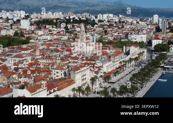 Beautiful aerial view of split, croatia. The historic old town with ...