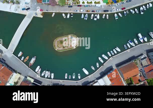 Incredible aerial top down view of the picturesque town of vrboska on ...