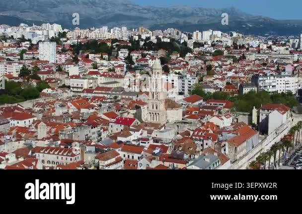 High angle panoramic view of the historic city of split, croatia ...