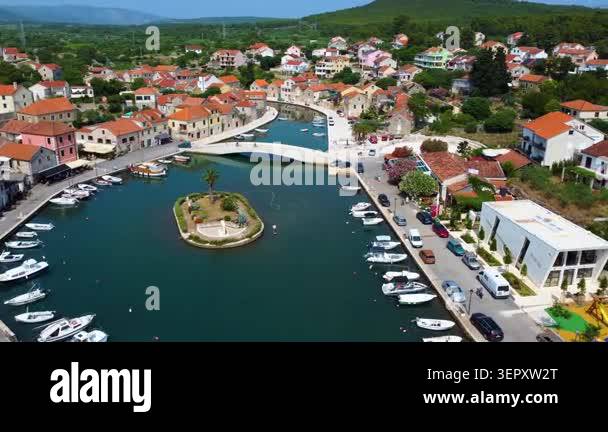 Beautiful aerial view of the town of vrboska on the island of hvar ...