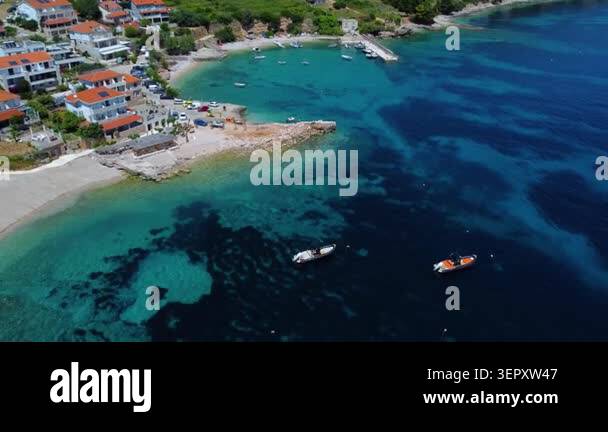 Idyllic aerial perspective of the charming coastal village of zavala on ...