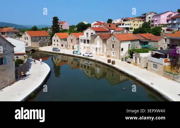 Aerial view of vrboska town on hvar island, croatia. Scenic landscape ...