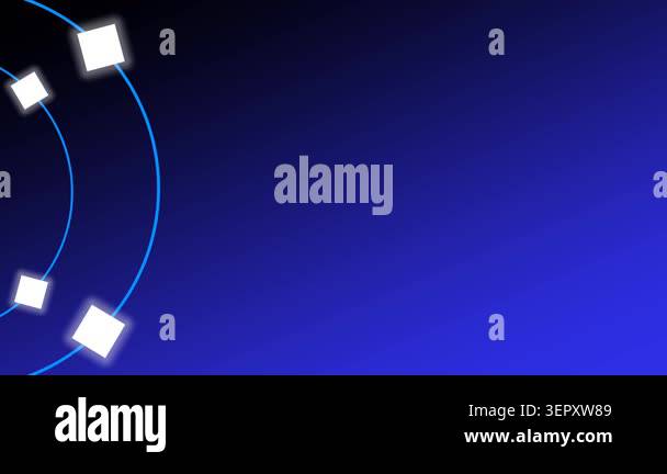 Dynamic abstract background featuring glowing squares orbiting on blue ...