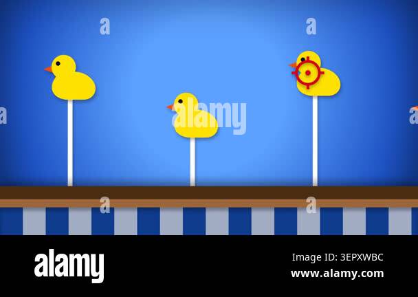This animation depicts a classic carnival shooting game where a target ...