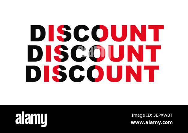 Dynamic animation of the word 'DISCOUNT' in alternating red and black ...