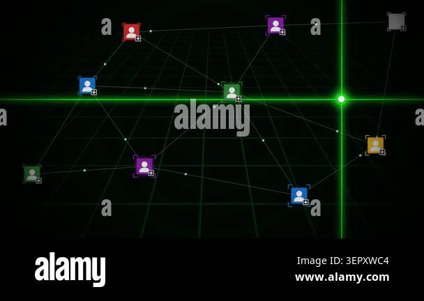 Abstract animation of a digital network with glowing green lines ...