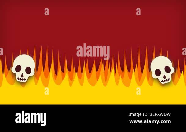 This animated video features two white skulls on a red background with ...