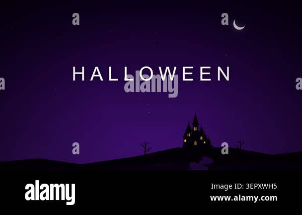 A spooky Halloween night scene featuring a haunted house on a hill ...