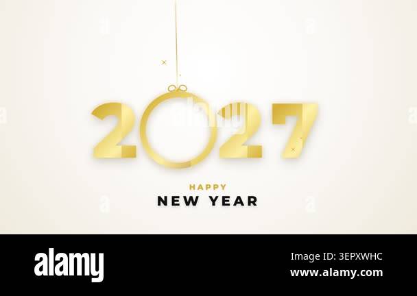 A festive animation showcasing the golden text '2027' with a hanging ...