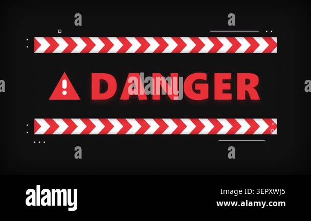 A prominent danger warning sign featuring flashing red and white ...