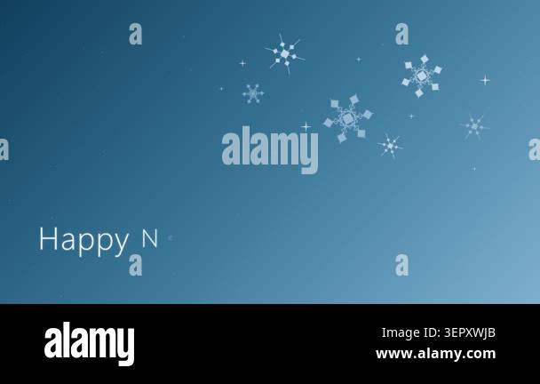 Animated text 'Happy New Year' appears on a blue gradient background ...