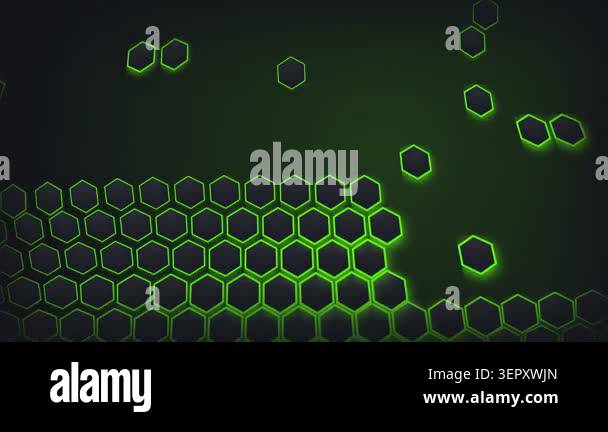 Dynamic abstract background featuring green hexagonal shapes that glow ...
