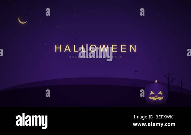 A spooky Halloween night with a glowing pumpkin, crescent moon, and ...