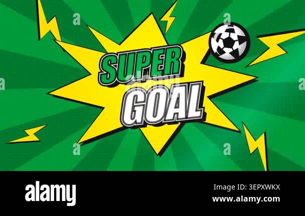 An animated comic-style background with a 'Super Goal' text and a ...