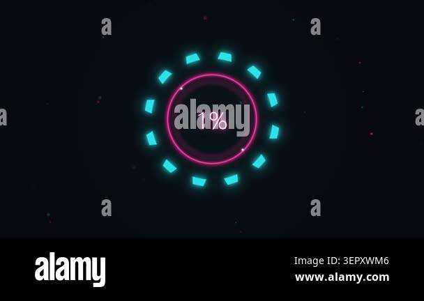 A digital loading progress bar animates from 1% to 100% with a circular ...