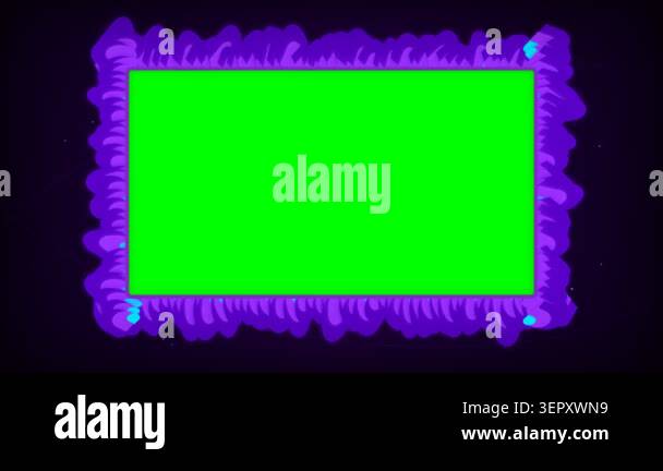 Dynamic purple fire frame with a vibrant green screen background ...