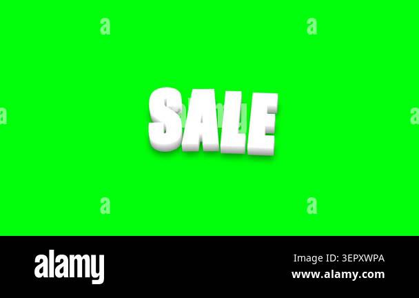 White 3D text 'SALE' appears and disappears on a vibrant green screen ...
