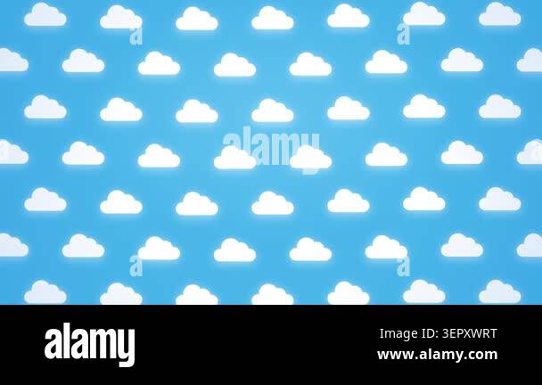 A seamless looping animation features a pattern of white cartoon clouds ...