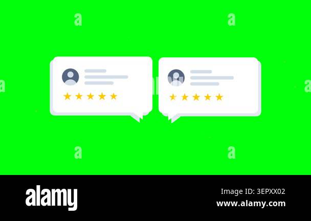 An animated graphic showing customer reviews with star ratings ...