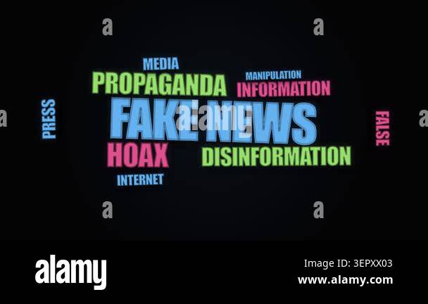 A digital word cloud graphic featuring terms like fake news propaganda ...