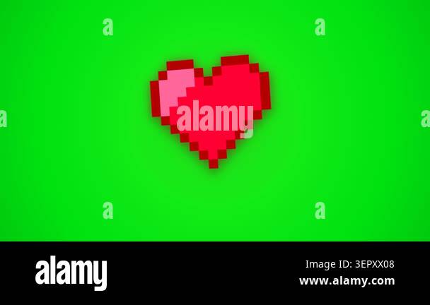 A vibrant red pixelated heart icon pulses and beats against a solid ...