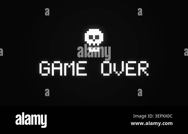 A pixelated 'Game Over' message with a skull icon, reminiscent of retro ...