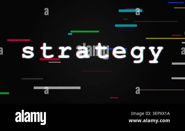 A dynamic motion graphic video displaying the word strategy with a ...