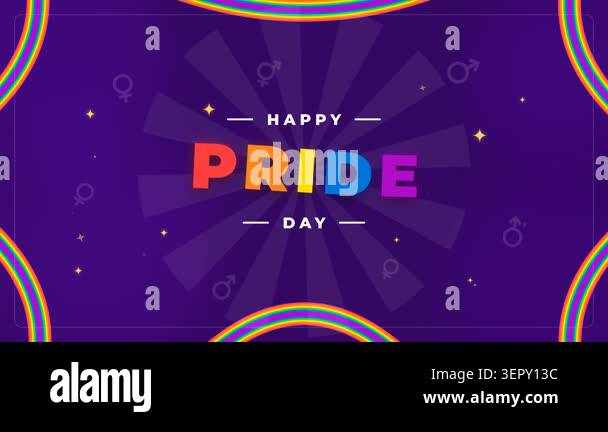 A vibrant and colorful Happy Pride Day graphic design featuring rainbow ...
