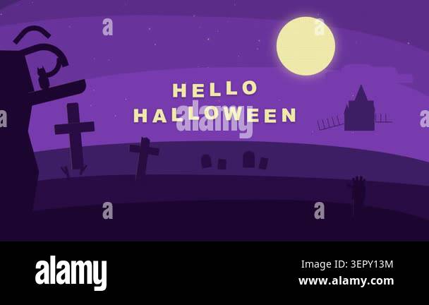 A festive Halloween animation featuring a spooky graveyard silhouette ...