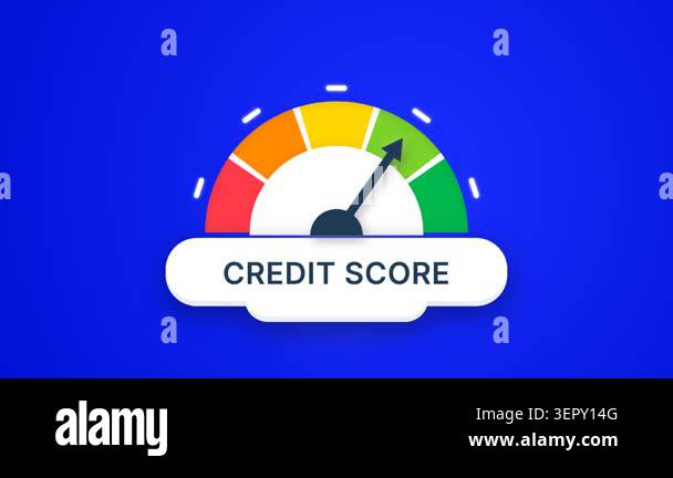 A flat vector illustration of a credit score gauge meter with a needle ...