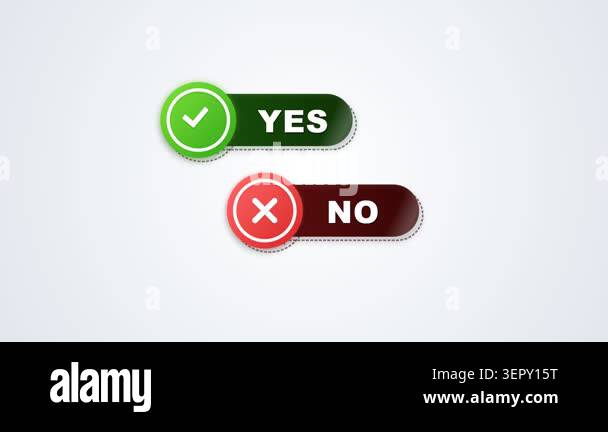 A set of two interactive buttons featuring a green checkmark for yes ...