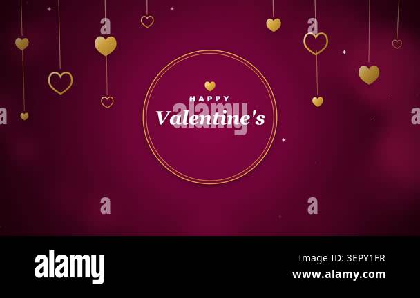 A festive Valentines Day background featuring hanging golden heart ...