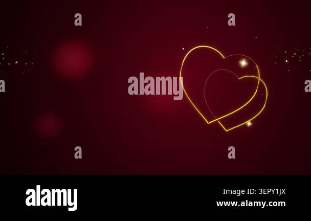 A romantic motion graphic featuring two glowing golden heart outlines ...