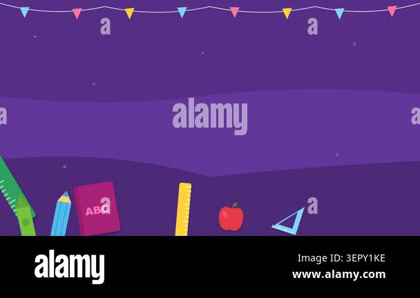 A vibrant purple promotional banner for a back to school sale featuring ...