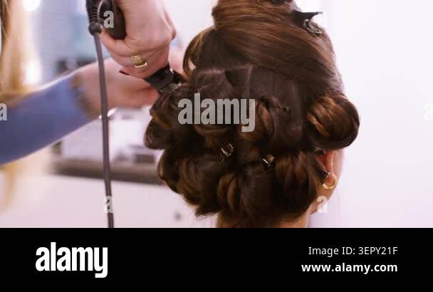 Beauty hair. Coiffure making. Unrecognizable woman professional ...